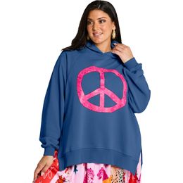 sheego loves miss goodlife Damen Kapuzensweatshirt mit Neon-Print vorn royalblau-pink-bedruckt Gr&ouml;&szlig;e 42