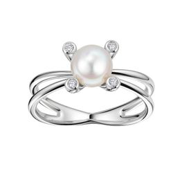 Firetti Damen Fingerring &raquo;Schmuck Geschenk Silber 925 Damenring Ring Blume&laquo; mit Zirkonia (synth.) - mit S&uuml;&szlig;wasserzuchtperle