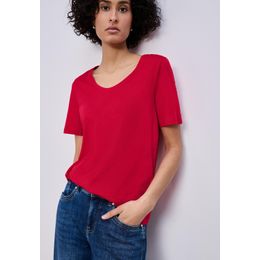 T-Shirt Street One "Style Gerda", Damen, Gr. 46, salsa rot, Jersey, Obermaterial: 50% Baumwolle, 50% Modal, unifarben, regular fit normal, V-Ausschnitt, Shirts T-Shirt, mit femininem V-Ausschnitt