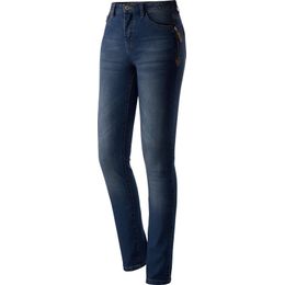 CR&Eacute;ATION L Damen 5-Pocket-Jeans mit Rei&szlig;verschluss und Lederimitat-Anh&auml;nger blue-stone-washed Gr&ouml;&szlig;e 80