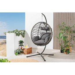Riess Ambiente In- und Outdoor H&auml;ngesessel IBIZA anthrazit Rattan mit Gestell wetterfest inkl. Kissen Riess-Ambiente Modern Skandinavisch
