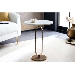 Riess Ambiente Runder Beistelltisch ELEGANCE 60cm wei&szlig; gold antik Marmor Metall Aluminium handmade Riess-Ambiente S&auml;ulentisch Glamour Industrie & Loft Modern