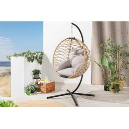 Riess Ambiente In- und Outdoor H&auml;ngesessel IBIZA natur beige Rattan mit Gestell wetterfest inkl. Kissen Riess-Ambiente