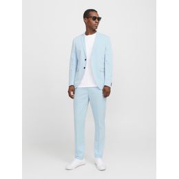 Jack & Jones Anzug JACK & JONES "JPRFRANCO Extra schmal, pflegeleicht, stilvoll mit fallendem Revers", Herren, Gr. 54, N-Gr, chambray blau, Web, Obermaterial: 78% Polyester, 17% Viskose, 5% Elasthan, unifarben, slim fit, Anz&uuml;ge, Materialmix, slim fit