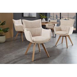 Riess Ambiente Drehbarer Design Stuhl VOGUE beige natur Strukturstoff Eichenholz 360&deg; mit Armlehne Riess-Ambiente Esszimmerstuhl K&uuml;chenstuhl