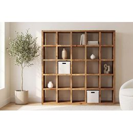 Riess Ambiente Massives Regal IRON CRAFT 200cm natur Mangoholz B&uuml;cherregal 25 F&auml;cher Riess-Ambiente