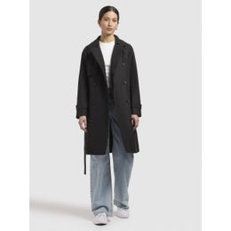 Trenchcoat Khujo "ERINE", Damen, Gr. L, schwarz, 65% Baumwolle, 35% Polyester, unifarben, slim fit ca. Mitte Oberschenkel, eingesetzt,mit Kn&ouml;pfen gerader Abschluss, M&auml;ntel
