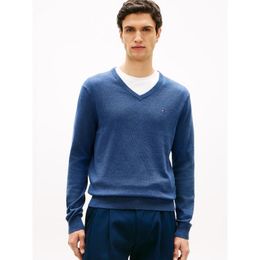 Tommy Hilfiger Herren Strickpullover &raquo;ESSENTIAL COTTON V NECK mit V-Ausschnitt und Stickerei&laquo; unifarben, casual, regular fit, Baumwolle, V-Ausschnitt 