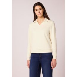 Sweatshirt Street One, Damen, Gr. 46, soft beige, Sweatware, 85% Baumwolle, 15% Polyester, unifarben, comfort fit, hoch geschlossener Ausschnitt, B&uuml;ndchen, Sweatshirts Sweatshirt, mit Kragen