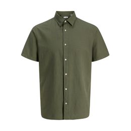 Jack & Jones PlusSize Kurzarmhemd "JJEBREEZE LINEN BLEND SHIRT S/S SN PLS", Herren, Gr. 6XL, N-Gr, dusty olive, Web, Obermaterial: 70% Baumwolle, 30% Leinen, JACK & JONES PLUSSIZE, unifarben, normal, Hemden, mit Leinen, regular fit