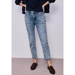 Cargojeans Street One "Style Charlie", Damen, Gr. 30, L&auml;nge 28, bleached washed, Denim/Jeans, Obermaterial: 85% Baumwolle, 9% Polyester, 4% Elastomultiester, 2% Elasthan, unifarben, loose fit lang, Jeans, im angesagten Bleached‑Look und elastischem Bund
