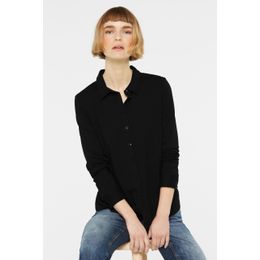 Langarmbluse SENSES.THE LABEL, Damen, Gr. M, schwarz, Web, Material: 97% Viskose, 3% Elasthan, unifarben, regular fit normal, hoch geschlossener Ausschnitt, &Auml;rmel mit &Auml;rmelschlitz 1-Knopf-Manschette, Blusen, mit Elasthan-Anteil