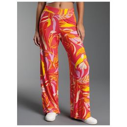 Jerseyhose TRIGEMA "TRIGEMA Leichte Hose mit Allover-Muster "Aloha", Damen, Gr. XL, Normalgr&ouml;&szlig;en, koralle, Jersey, 94% Viskose, 6% Elasthan, Hosen Jerseyhose