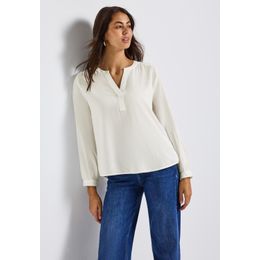 Langarmbluse Street One, Damen, Gr. 44, wollwei&szlig;, Web, Obermaterial: 100% Viskose, bequem Po-bedeckend, Rundhals, 1-Knopf-Manschette, Blusen, im Tunika-Stil