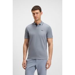Poloshirt BOSS Green "Paul", Herren, Gr. L, grau (dunkelgrau026), Jersey, Obermaterial: 92% Baumwolle, 8% Elasthan, slim fit, hoch geschlossener Ausschnitt, eingesetzt B&uuml;ndchen kontrastfarben, Shirts, mit Polokragen