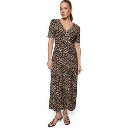 Midikleid Zero "Damen kurzarm mit Leoprint", Damen, Gr. 36, Normalgr&ouml;&szlig;en, beige, schwarz, Jersey, Obermaterial: 3% Elasthan, 97% Polyester, bedruckt, A-Linie lang, V-Ausschnitt, Kleider Midikleid, Raffung