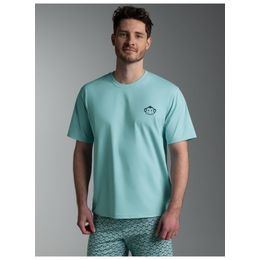 Schlafanzug TRIGEMA "TRIGEMA T Shirt mit Printmotiv "&Auml;ffchen", Damen, Gr. XXL, gletscher, Single Jersey, 100% Baumwolle, Rundhals, Homewear-Sets Schlafanzug