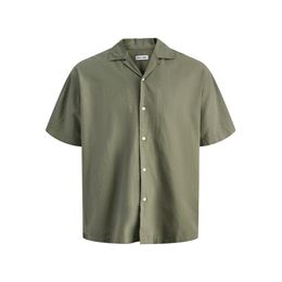 Jack & Jones Kurzarmhemd JACK & JONES "JJEBREEZE LINEN BLEND RESORT SHIRT SS SN", Herren, Gr. L, N-Gr, dusty olive, Web, Obermaterial: 70% Baumwolle, 30% Leinen, unifarben, normal, Hemden, mit Knopfleiste