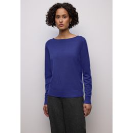 Longpullover Street One, Damen, Gr. 38, amparo blau, Stoff, 86% Viskose, 14% Polyester, unifarben, comfort fit normal, U-Boot-Ausschnitt, B&uuml;ndchen, Pullover Longpullover, mit Strick-Detail