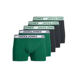 Jack & Jones Trunk JACK & JONES "JACNOLAN SOLID TRUNKS 5 PACK", Herren, Gr. M, 5 Stk., gr&uuml;n (rain forest pack:rain forest, sky captain, sky captain, sky captain), Jersey, Obermaterial: 95% Baumwolle, 5% Elasthan, unifarben mit Farbeinsatz, figurbetont, Unterhosen