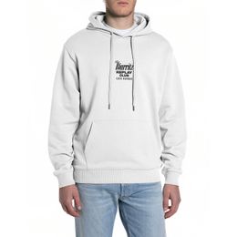 Hoodie Replay, Herren, Gr. M, natural wei&szlig;, Sweatware, Obermaterial: 100% Baumwolle, bedruckt, h&uuml;ftbedeckend, Rippb&uuml;ndchen, Sweatshirts Hoodie, mit gro&szlig;em R&uuml;ckenprint