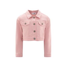 Jeansjacke happy girls, M&auml;dchen, Gr. 128, powder pink, Web, Obermaterial: 98% Baumwolle, 2% Elasthan, unifarben, regular fit taillenlang, 1-Knopf-Manschette mit Schlitz, Jacken Jeansjacke, in kurzer Form