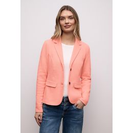 Kurzblazer Street One, Damen, Gr. 46, light apricot, Web, 73% Baumwolle, 24% Polyester, 3% Elasthan, Strukturmuster, regular fit normal, V-Ausschnitt, normaler Saum, Blazer Kurzblazer, mit Struktur-Muster