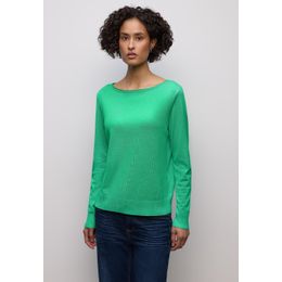 Longpullover Street One, Damen, Gr. 44, arcadia gr&uuml;n, Stoff, 86% Viskose, 14% Polyester, unifarben, comfort fit normal, U-Boot-Ausschnitt, B&uuml;ndchen, Pullover Longpullover, mit Strick-Detail