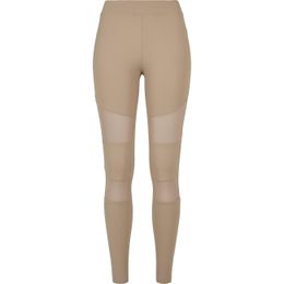 Leggings Urban Classics "Urban Classics Damen Ladies Tech Mesh Leggings", Damen, Gr. 3XL, US-Gr&ouml;&szlig;en, softtaupe, 80% Polyamid, 20% Elasthan, unifarben, slim fit, Hosen Leggings