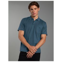 Poloshirt TRIGEMA "TRIGEMA Poloshirt aus Single-Jersey", Herren, Gr. XL, blau (jeans, melange), Single Jersey, 100% Baumwolle, Basic, lang, ohne Ausschnitt, Shirts
