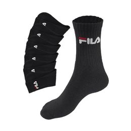 Tennissocken Fila "UNISEX CREW TENNIS FULL TERRY SOCKS", Damen, Gr. 39-42, schwarz (6x schwarz), Baumwollmischung, uni, elastisch, Socken Tennissocken, Sportsocken, flache Zehennaht