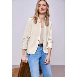 Sweatblazer Street One, Damen, Gr. 46, smoke beige, Jersey, 71% Polyester, 26% Viskose, 3% Elasthan, unifarben, normal normal, V-Ausschnitt, B&uuml;ndchen, Blazer, Jersey