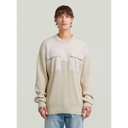 G-Star Raw Longpullover G-STAR "Woven Mix Knit Pullover", Herren, Gr. L, wei&szlig;bait, Obermaterial: 100% Baumwolle, Pullover Longpullover