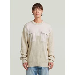 G-Star Raw Longpullover G-STAR "Woven Mix Knit Pullover", Herren, Gr. XXL, wei&szlig;bait, Obermaterial: 100% Baumwolle, Pullover Longpullover
