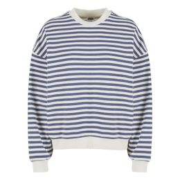 Sweater Urban Classics "Urban Classics Damen Ladies Oversized Striped Crewneck", Damen, Gr. L, sandwei&szlig;, vintageblau, 65% Baumwolle, 35% Polyester, Rundhals, Sweatshirts Sweater