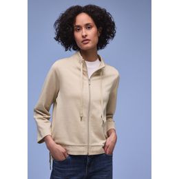 Sweatjacke Street One, Damen, Gr. 36, cotton beige, Web, Obermaterial: 71% Polyester, 26% Viskose, 3% Elasthan, unifarben, normal h&uuml;ftbedeckend, Rundhals, B&uuml;ndchen, Sweatjacken Sweatjacke, 3/4-Arm mit Stehkragen und Kordelz&uuml;gen