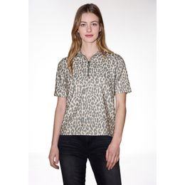 T-Shirt STREET ONE STUDIO, Damen, Gr. 34, light buffed beige, Stoff, 60% Polyester, 35% Viskose, 5% Elasthan, comfort fit normal, hoch geschlossener Ausschnitt, normaler Saum, Shirts T-Shirt, mit Leoprint