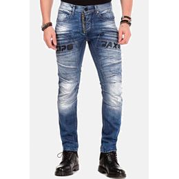 Cipo & Baxx Slim-fit-Jeans CIPO & BAXX "Jeans", Herren, Gr. 40, L&auml;nge 34, blau, 100% Baumwolle, unifarben, Basic, slim fit lang, Jeans Slim-fit-Jeans, mit dekorativer Rei&szlig;verschluss, CD-491