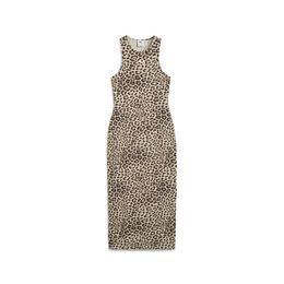 Sweatkleid Puma "LEO LUXE Slim Kleid mit Allover-Print Damen", Damen, Gr. XL, Normalgr&ouml;&szlig;en, alpine snow ice coffee wei&szlig;, Obermaterial: 5% Elasthan, 95% Baumwolle, slim fit, Kleider Sweatkleid