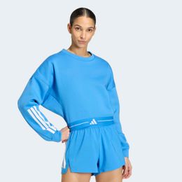 Sweatshirt adidas Performance "HYPERGLAM MIT 3-STREIFEN UND RUNDHALSAUSSCHNITT", Damen, Gr. L, ray blau, Obermaterial: 70% Baumwolle, 30% Polyester, Rundhals, angesetztes B&uuml;ndchen, Sweatshirts Sweatshirt