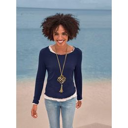Langarmshirt Heine "Doppelpack Shirts", Damen, Gr. 40, blau (marine, ecru), 95% Viskose, 5% Elasthan, unifarben, Rundhals, Shirts Langarmshirt