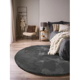 benuta Nest - Kunstfell-Teppich Dave Anthrazit &oslash; 80 cm rund