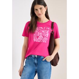 Kurzarmshirt Cecil, Damen, Gr. L (42), pink (beetroot pink), Jersey, Obermaterial: 100% Baumwolle, bedruckt, normal h&uuml;ftbedeckend, Rundhals, Shirts, Sommershirt mit Frontprint
