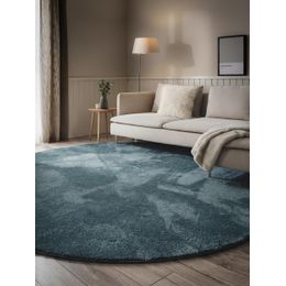 benuta Nest Hochflor Shaggyteppich Soda Blau &oslash; 160 cm - Bettvorleger f&uuml;r Schlafzimmer