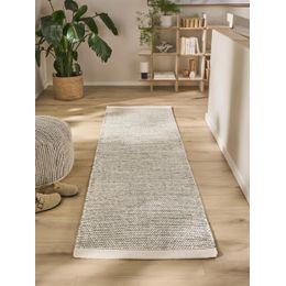 benuta Pure Wollteppich L&auml;ufer f&uuml;r Flur Rocco Beige/Schwarz 70x200 cm - Naturfaserteppich aus Wolle
