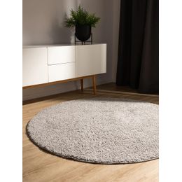 benuta Basic Waschbarer Hochflor Shaggyteppich Soho Hellgrau &oslash; 80 cm rund - Bettvorleger f&uuml;r Schlafzimmer