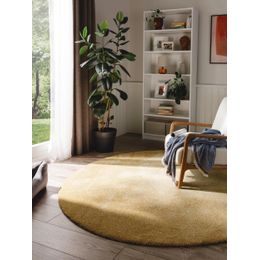 benuta Nest Waschbarer Hochflor Shaggyteppich Melvin Gelb &oslash; 150 cm rund - Hochflor Teppich f&uuml;r Wohnzimmer