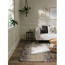 benuta Nest Flachgewebeteppich Frencie Blau 80x165 cm - Vintage-Stil Teppich im Used-Look