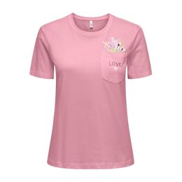 Kurzarmshirt Only "ONLPOLLY LIFE REG S/S POCKET TOP BOX JRS", Damen, Gr. L, romance rose print:flowers, Jersey, Obermaterial: 100% Baumwolle, bedruckt, regular fit normal, Rundhals, Shirts, Baumwolle, regular fit, Rundhals