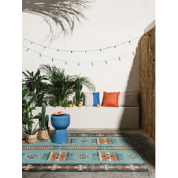 benuta Pop In- & Outdoor-Teppich Ria Multicolor/Blau 80x165 cm - Teppich f&uuml;r Balkon, Terrasse & Garten